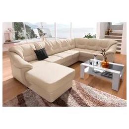 Sit & More Wohnlandschaft SIT & MORE "Savona U-Form" Sofas Gr. B/H/T: 320cm x 90cm x 211cm, Luxus-Kunstleder, Recamiere links, ohne Bettfunktion, beige (creme) wahlweise mit Bettfunktion, inklusive Federkern, frei im Raum stellbar