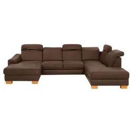 Wohnlandschaft Home Affaire "Dundee U-Form", braun (schokobraun), B:338cm H:86cm T:219cm, Luxus-Microfaser Lederoptik (100% Polyester), Sofas, wahlweise mit Kopfteilverstellung und zusätzlich mit Bettfunktion