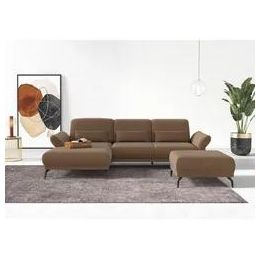 Ecksofa Inosign "Coco L-Form" Sofas Gr. B/H/T: 284 cm x 88 cm x 196 cm, Breitcord, mega-Recamiere links, mit Sitztiefenverstellung-mit Armteilverstellung-mit Kopfteilverstellung-ohne Federkern, braun (latte) Sitztiefen-, Arm- und Kopfteilverstellung, Cord-Bezug, Fußhöhe 15 cm