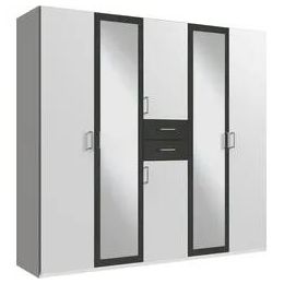 Kleiderschrank wimex "Diver Drehtürenschrank mit Spiegel, Schubladen, 225 oder 270cm breit", weiß (weiß, graphit), B:225cm H:207cm T:58cm, Schränke, Bestseller Schlafzimmerschrank wahlweise 3 Innenausstattungen