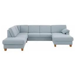 Wohnlandschaft Home Affaire "Belfort U-Form" Sofas Gr. B/H/T: 314cm x 88cm x 91cm, Struktur fein, Ottomane links, ohne Bettfunktion, blau (aqua) mit Federkern, wahlweise Bettfunktion und Stauraum