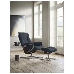 Relaxsessel stressless "Mayfair" Sessel Gr. Leder PALOMA, Cross Base Braun, Relaxfunktion-Drehfunktion-PlusTMSystem-Gleitsystem-BalanceAdaptTM, B/H/T: 92cm x 103cm x 79cm, blau (shadow blue paloma) mit Cross Base, Größe S, M & L, Holzakzent Braun