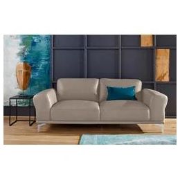 2,5-Sitzer W.Schillig "montanaa" Sofas Gr. B/H/T: 212 cm x 78 cm x 94 cm, Longlife Xtra-Leder Z59, braun (stone z59) mit Metallfüßen in Silber matt, Breite 212 cm