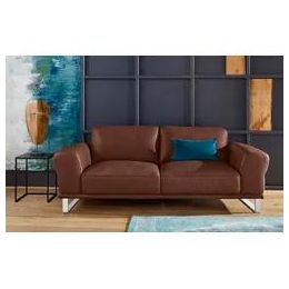 2,5-Sitzer W.Schillig "montanaa" Sofas Gr. B/H/T: 212 cm x 78 cm x 94 cm, Longlife Xtra-Leder Z69, braun (tobacco z69) mit Metallkufen in Chrom glänzend, Breite 212 cm