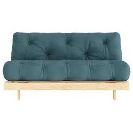 Schlafsofa KARUP DESIGN "Roots 160" Sofas Gr. B/H/T: 160cm x 20cm x 200cm, Baumwollmix, blau (petrol blue) Mit Holzstruktur, inkl. Futonmatratze, Liegefläche 160x200 cm