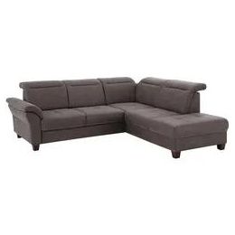 Ecksofa Home Affaire "Solvei L-Form" Sofas Gr. B/H/T: 260 cm x 104 cm x 235 cm, Luxus-Microfaser Lederoptik, Ottomane rechts, Sitztiefenverstellung, grau (anthrazit) wahlweise auch mit Kopfteilverstellung und Bettfunktion, Federkern