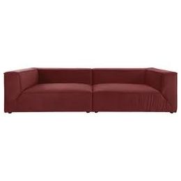 Big-Sofa Tom Tailor HOME "BIG CUBE" Sofas Gr. B/H/T: 270cm x 66cm x 129cm, Samtstoff TSV, mit Sitztiefenverstellung, rot (carmine tsv 113) in 2 Breiten, wahlweise mit Sitztiefenverstellung, Tiefe 129 cm