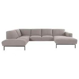 Wohnlandschaft Andas "Lungre, U-Form" Sofas Gr. B/H/T: 355cm x 82cm x 197cm, Struktur, Recamiere rechts, Wohnlandschaft XXL, grau (taupe grey) in verschiedenen Größen, extra hohe Füße aus Metall