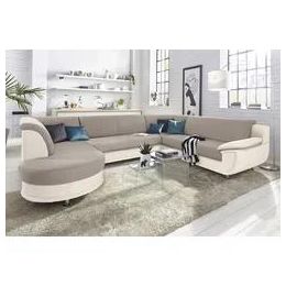 Wohnlandschaft Trendmanufaktur "Rondo 3, U-Form" Sofas Gr. B/H/T: 320cm x 85cm x 94cm, Luxus-Microfaser ALCAZAR-Struktur fein, Ottomane links, ohne Federkern, ohne Bettfunktion, beige (beige, tan) mit Federkern, wahlweise Bettfunktion