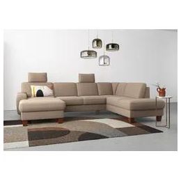 Wohnlandschaft Home Affaire "Vision U-Form" Sofas Gr. B/H/T: 315 cm x 90 cm x 215 cm, Easy care, Ottomane rechts, ohne Bettfunktion-ohne Stauraum, grau (taupe) wahlweise mit Bettfunktion und Stauraum, auch in Easy Care-Bezug