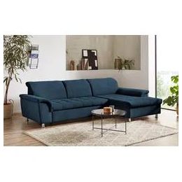 Ecksofa DOMO collection "Franzi L-Form" Sofas Gr. B/H/T: 279cm x 81cm x 162cm, Struktur fein, Recamiere rechts, ohne Kopfteilverstellung-ohne Bettfunktion, blau (dunkelblau) wahlweise mit Kopfteilverstellung (dann Tiefe: 170 cm)