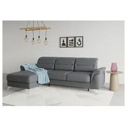 Sit & More Ecksofa SIT & MORE "Sinatra L-Form" Sofas Gr. B/H/T: 258cm x 85cm x 170cm, Struktur weich, Recamiere links, Mit Kopfteilverstellung-Mit Armteilfunktion-Mit Bettfunktion-Mit Bettkasten, grau (dunkelgrau) mit Recamiere, optinal Kopfteilverstellung und Armteilfunktion