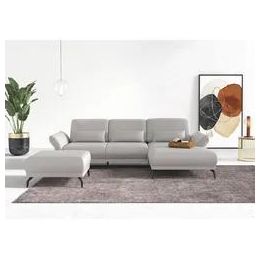 Ecksofa Inosign "Coco L-Form" Sofas Gr. B/H/T: 284 cm x 88 cm x 196 cm, Feincord, mega-Recamiere rechts, mit Sitztiefenverstellung-mit Armteilverstellung-mit Kopfteilverstellung-ohne Federkern, silberfarben (silber) Sitztiefen-, Arm- und Kopfteilverstellung, Cord-Bezug, Fußhöhe 15 cm