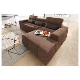 Ecksofa DOMO collection "Brandon große Ausführung B/T/H: 289/177/80 cm, auch in Leder und Cord" Sofas Gr. B/H/T: 289cm x 80cm x 175cm, Luxus-Microfaser in Lederoptik, Recamiere rechts, ohne Sitztiefenverstellung, mit Nierenkissen, braun mit Kopfteilverstellung, wahlweise Sitztiefenverstellung, L-Form