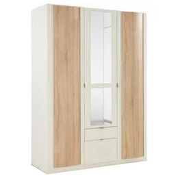 Kleiderschrank Priess, weiß (weiß, struktureichefarben hell), B:140cm H:193cm T:54cm, Holzwerkstoff, Schränke, Drehtürenschrank Kleiderschrank, mit gerundeten Elementen auf den Außentüren