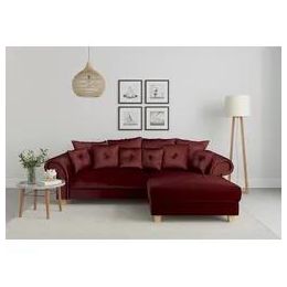 Ecksofa Home Affaire "Queenie" Sofas Gr. B/H/T: 276cm x 92cm x 190cm, Samtvelours VELVET, Recamiere rechts, rot (bordeaux) Sitzkomfort, zeitloses Design, inkl. loser Rücken-und Zierkissen