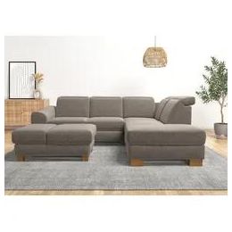 Ecksofa Home Affaire "Dundee L-Form" Sofas Gr. B/H/T: 263cm x 86cm x 219cm, Flachgewebe, Ottomane rechts, inkl. Kopfteilverstellung-ohne Bettfunktion-ohne Stauraum, grau (taupe) wahlweise mit Kopfteilverstellung und zusätzlich Bettfunktion