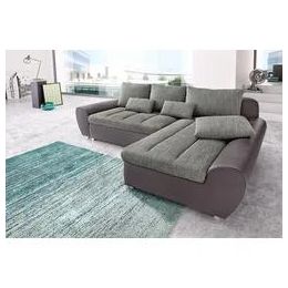 Sit & More Ecksofa SIT & MORE "Top Bandos L-Form" Sofas Gr. B/H/T: 269cm x 83cm x 173cm, Luxus-Kunstleder-Struktur, Recamiere rechts, mit Bettfunktion, grau (elefant, grau) in 2 unterschiedlichen Größen, wahlweise mit Bettfunktion