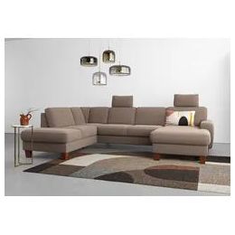 Wohnlandschaft Home Affaire "Vision U-Form" Sofas Gr. B/H/T: 315cm x 90cm x 215cm, Struktur weich, Ottomane links, ohne Bettfunktion-ohne Stauraum, grau (taupe) wahlweise mit Bettfunktion und Stauraum, auch in Easy Care-Bezug