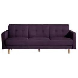 3-Sitzer Max Winzer "Jesper Kippcouch mit komfortablem Federkern, klassisch und modern" Sofas Gr. B/H/T: 224 cm x 84 cm x 82 cm, Samtvelours 20442, lila (purple) Schlafsofa mit Knopfheftung im Rücken, inklusive Bettkasten