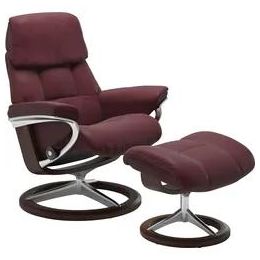 Relaxsessel stressless "Ruby", rot (bordeaux batick), B:76cm H:100cm T:75cm, Leder PALOMA: durchgefärbtes Semianilin-Möbelleder, Leder BATICK: durchgefärbtes und genarbtes Möbelleder, Sessel, mit Signature Base, Größe S, Gestell Eiche, Wenge, Braun & Schwarz