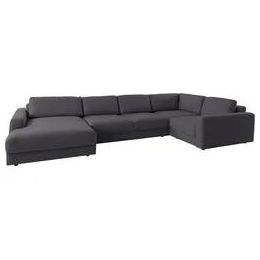 Wohnlandschaft Places of Style "Bloomfield, U-Form" Sofas Gr. B/H/T: 405cm x 84cm x 224cm, Struktur grob, mega-Recamiere links, XXL ohne Sitztiefenverstellung, braun (obsidian) mit extra tiefer Sitzfläche, wahlweise Sitztiefenverstellung