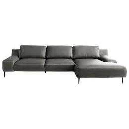 Ecksofa DESIGNWERK "Forma, zeitloses Designsofa mit aktuellem Fuß, L-Form" Sofas Gr. B/T: 344cm x 162cm, Leder, Recamiere rechts, grau (steel) in hochwertiger Verarbeitung und tollem Sitzkomfort