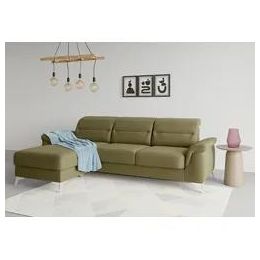 Sit & More Ecksofa SIT & MORE "Sinatra L-Form" Sofas Gr. B/H/T: 258cm x 85cm x 170cm, Struktur weich, Recamiere links, Mit Kopfteilverstellung-Mit Armteilfunktion-Ohne Bettfunktion-Ohne Bettkasten, grün (olive) mit Recamiere, optinal Kopfteilverstellung und Armteilfunktion