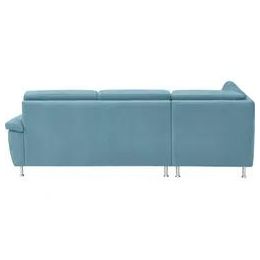 Ecksofa CALIZZA INTERIORS "Onyx L-Form" Sofas Gr. B/H/T: 257cm x 90cm x 196cm, Samtoptik, Ottomane links, ohne Bettfunktion ohne Bettkasten, blau (1013 aqua) Ottomane links oder rechts, wahlweise mit Bettfunktion, Breite 257 cm