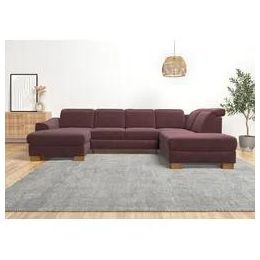 Wohnlandschaft Home Affaire "Dundee U-Form" Sofas Gr. B/H/T: 338 cm x 86 cm x 219 cm, Flachgewebe, Ottomane rechts, ohne Kopfteilverstellung-ohne Bettfunktion-ohne Stauraum-ohne Relax Funktion in der Recamiere, lila (flieder) wahlweise mit Kopfteilverstellung und zusätzlich Bettfunktion