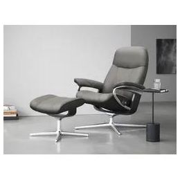 Relaxsessel stressless "Consul" Sessel Gr. ROHLEDER Stoff Q2 FARON, Cross Base Schwarz, Relaxfunktion-Drehfunktion-PlusTMSystem-Gleitsystem-BalanceAdaptTM, B/H/T: 78cm x 97cm x 70cm, grau (grey q2 faron) mit Hocker, Cross Base, Größe S, M & L, Holzakzent Schwarz