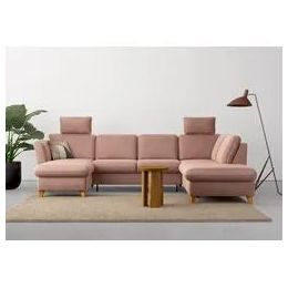 Wohnlandschaft Home Affaire "Trelleborg U-Form" Sofas Gr. B/H/T: 307 cm x 86 cm x 213 cm, Feincord, Ottomane rechts, mit Bettfunktion-mit Stauraum, rosa (altrosa) wahlweise mit Bettfunktion und Bettkasten, inkl. Federkern-Polsterung