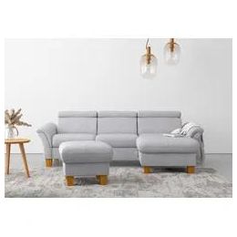 Ecksofa Home Affaire "Lindgren L-Form" Sofas Gr. B/H/T: 258cm x 84cm x 169cm, Struktur, Recamiere rechts, mit Bettfunktion mit einklappbaren Rollen-mit Relaxfunktion motorisch im Recamiere-mit Kopfteilverstellung-ohne Bettkasten-ohne Federkern, silberfarben (silber) wahlweise mit Bett klappbaren Rollen, Kasten und Kopfverstellung