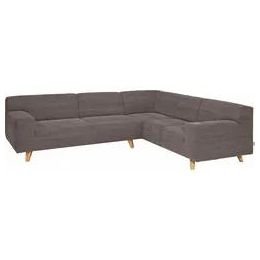 Ecksofa Tom Tailor HOME "NORDIC PURE" Sofas Gr. B/H/T: 269cm x 77cm x 226cm, Vintage Webstoff TUS, langer Schenkel links, braun (brown tus 4) im Retrolook, Füße Buche natur