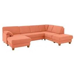 Wohnlandschaft Home Affaire "Belfort U-Form" Sofas Gr. B/H/T: 314cm x 88cm x 91cm, Luxus-Microfaser ALTARA NUBUCK, Ottomane rechts, mit Bettfunktion-ohne Stauraum, orange (terra) mit Federkern, wahlweise Bettfunktion und Stauraum