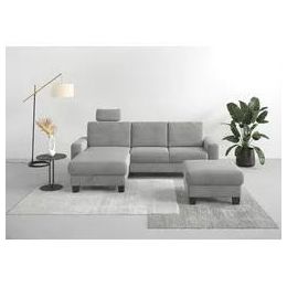 Ecksofa Home Affaire "Summer L-Form" Sofas Gr. B/H/T: 249 cm x 91 cm x 164 cm, Breitcord, Recamiere links, mit Bettfunktion-mit Bettkasten-mit Federkern, silberfarben (silber) mit Recamiere, oder ohne Bettfunktion und Bettkasten, Cord-Bezug