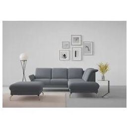 Sit & More Ecksofa SIT & MORE "Fashion L-Form" Sofas Gr. B/H/T: 250cm x 84cm x 207cm, Chenille, Ottomane rechts, mit Kopfteilverstellung, blau (blaugrau) wahlweise mit Kopfteilverstellung, Vorziehsitz, motorisch, Nickelfüße