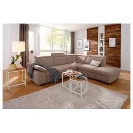 Ecksofa Home Affaire "Mauritius L-Form" Sofas Gr. B/T: 276 cm x 232 cm, Struktur fein, Ottomane rechts, ohne Bettfunktion-ohne Bettkasten, braun (hellbraun) mit Ottomane, Kopfteil- und Armlehnverstellung