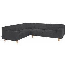 Ecksofa Tom Tailor HOME "NORDIC PURE" Sofas Gr. B/H/T: 269cm x 77cm x 226cm, Samtstoff STC, langer Schenkel rechts, schwarz (tarmac stc 19) im Retrolook, Füße Buche natur