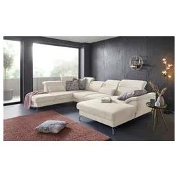 Sit & More Wohnlandschaft SIT & MORE "Percy U-Form" Sofas Gr. B/T: 343cm x 235cm, Luxus-Microfaser Paris, Recamiere rechts, mit Kopfteilverstellung-mit satiniertem Nickelfuß, beige (creme) 15 cm Fußhöhe, Sitztiefenverstellung, wahlweise in 2 Fußfarben