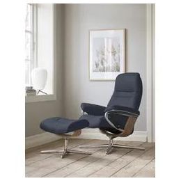 Relaxsessel stressless "Sunrise" Sessel Gr. Leder PALOMA, Cross Base Eiche, Relaxfunktion-Drehfunktion-PlusTMSystem-Gleitsystem-BalanceAdaptTM, B/H/T: 79cm x 103cm x 73cm, blau (oxford paloma) mit Hocker, Cross Base, Größe S, M & L, Holzakzent Eiche