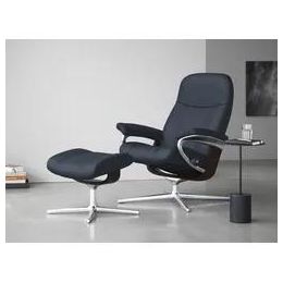 Relaxsessel stressless "Consul" Sessel Gr. Leder PALOMA, Cross Base Braun, L, Relaxfunktion-Drehfunktion-PlusTMSystem-Gleitsystem-BalanceAdaptTM, B/H/T: 91cm x 102cm x 79cm, blau (oxford blue paloma) mit Hocker, Cross Base, Größe S, M & L, Holzakzent Braun