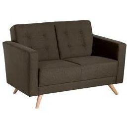 2-Sitzer Max Winzer "Julius zeitlos, elegant im skandinavischen Stil, mit hohem Sitzkomfort" Sofas Gr. B/H/T: 128cm x 81cm x 83cm, Strukturwebstoff 16523, braun mit Knopfheftung, Retro, schmale Armlehnen, Breite 128 cm