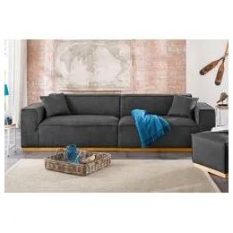 3-Sitzer Home Affaire "Terry" Sofas Gr. B/H/T: 278cm x 75cm x 89cm, Luxus-Microfaser, Inklusive 2 Zierkissen, grau (anthrazit) mit offener Kedernaht und Holzuntergestell