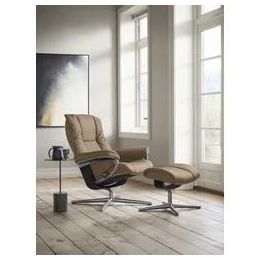 Relaxsessel stressless "Mayfair" Sessel Gr. Leder PALOMA, Cross Base Schwarz, Relaxfunktion-Drehfunktion-PlusTMSystem-Gleitsystem-BalanceAdaptTM, B/H/T: 79cm x 102cm x 73cm, braun (almond paloma) mit Hocker, Cross Base, Größe S, M & L, Holzakzent Schwarz