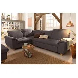 Ecksofa Home Affaire "Lyla L-Form" Sofas Gr. B/H/T: 275cm x 81cm x 214cm, Luxus-Microfaser, langer Schenkel rechts, mit Rückenverstellung-mit Bettfunktion, braun (schwarzbraun) wahlweise mit Rückenfunktion und Bettfunktion