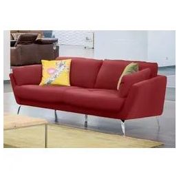 2-Sitzer W.Schillig "softy" Sofas Gr. B/H/T: 183cm x 79cm x 93cm, Longlife Xtra-Leder Z59, rot (ruby z59) mit dekorativer Heftung im Sitz, Füße Chrom glänzend