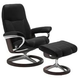 Relaxsessel stressless "Consul" Sessel Gr. Leder BATICK, Signature Base Wenge, BalanceAdaptTM-PlusTMSystem-Gleitsystem-Relaxfunktion-Drehfunktion-Kopfstützenverstellung-Rückteilverstellung, B/H/T: 82cm x 102cm x 72cm, schwarz (black batick) mit Hocker, Signature Base, Größe M, Gestell Wenge