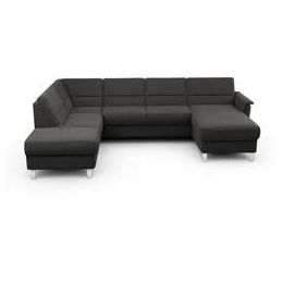 Sit & More Wohnlandschaft SIT&MORE "Palmera U-Form" Sofas Gr. B/H/T: 308 cm x 89 cm x 212 cm, Struktur, Ottomane links, mit Bettfunktion, grau (dunkelgrau) wahlweise mit Bettfunktion und Stauraum