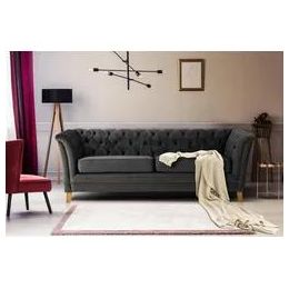 3-Sitzer Home Affaire "Newport" Sofas Gr. B/H/T: 210cm x 76cm x 81cm, Samtvelours, grau (anthrazit) mit Knopfheftung im Rücken, Keder und feinen Armlehnen